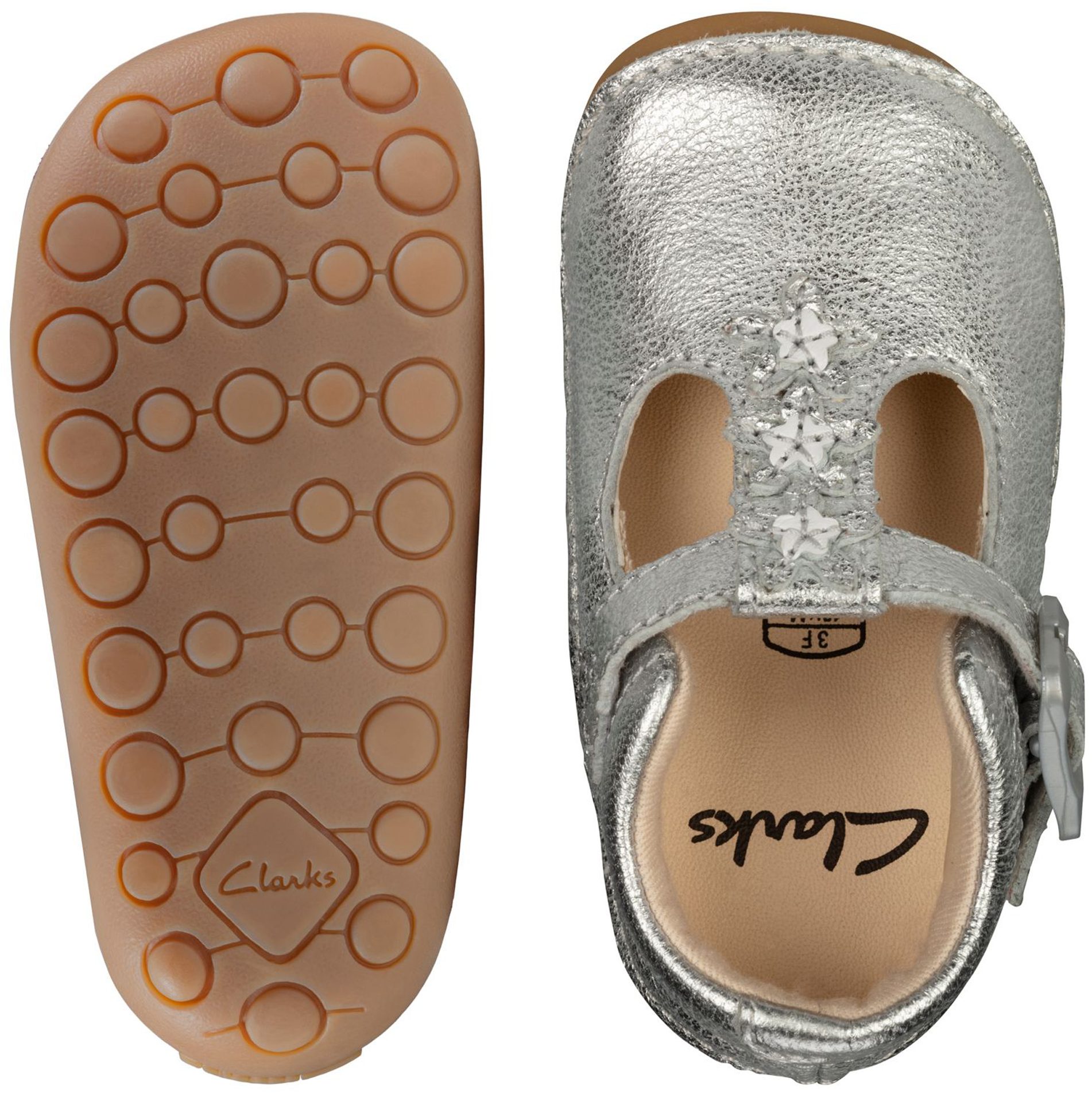 Clarks Tiny Flower Toddler Silver Leather 26157636 - Girls Shoes ...