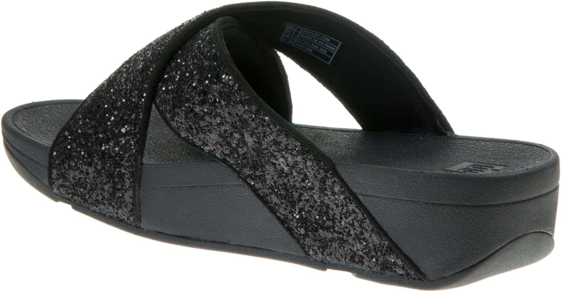 FitFlop Lulu Glitter Slide Black Glitter X02-339 - Mule Sandals ...