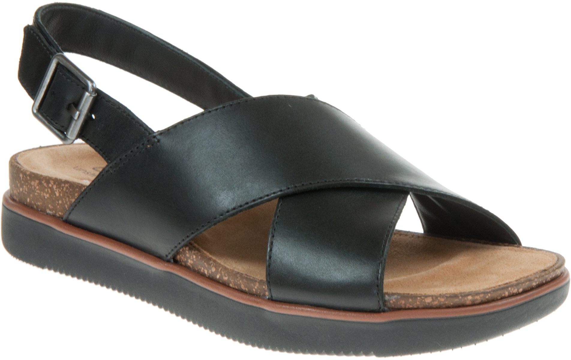 Clarks Elayne Cross Black Leather 26159234 - Full Sandals - Humphries Shoes