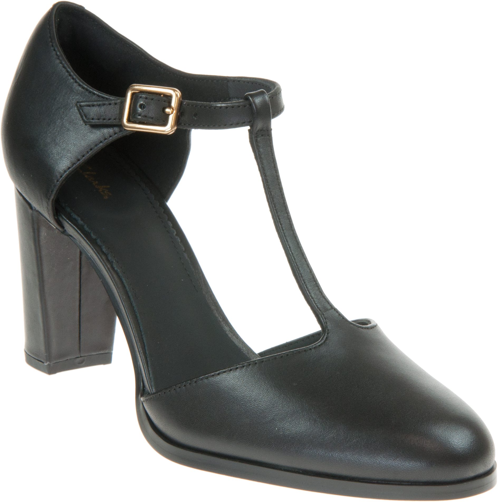 Clarks Kaylin 85 T Bar 2 Black Leather 26159501 - Court Shoes ...