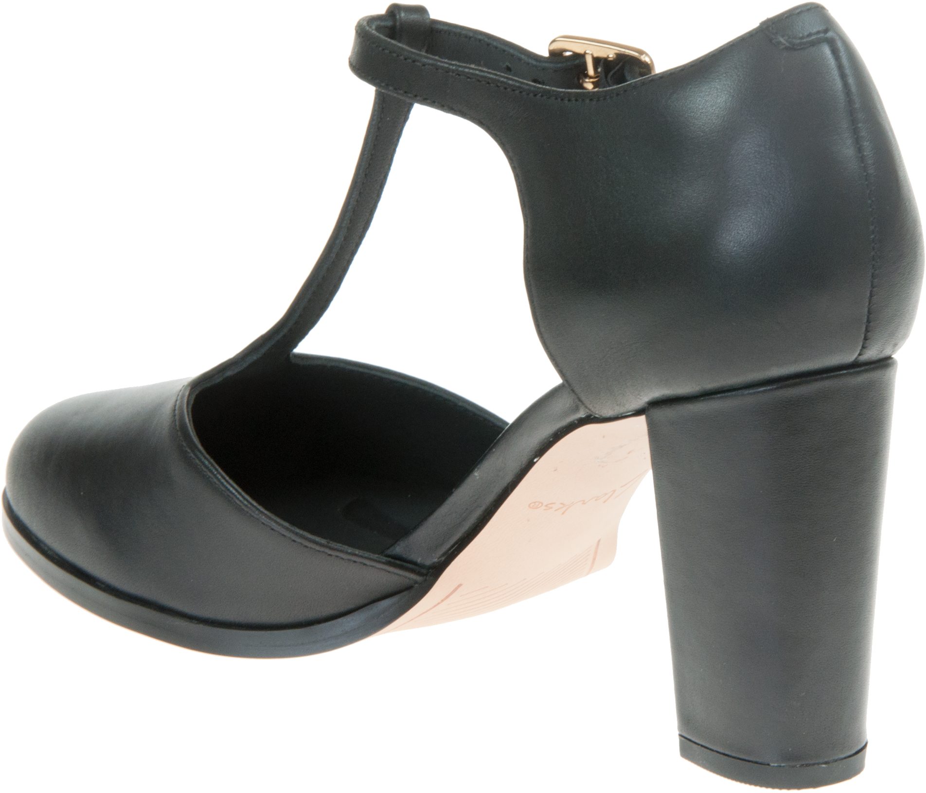 Clarks Kaylin 85 T Bar 2 Black Leather 26159501 - Court Shoes ...