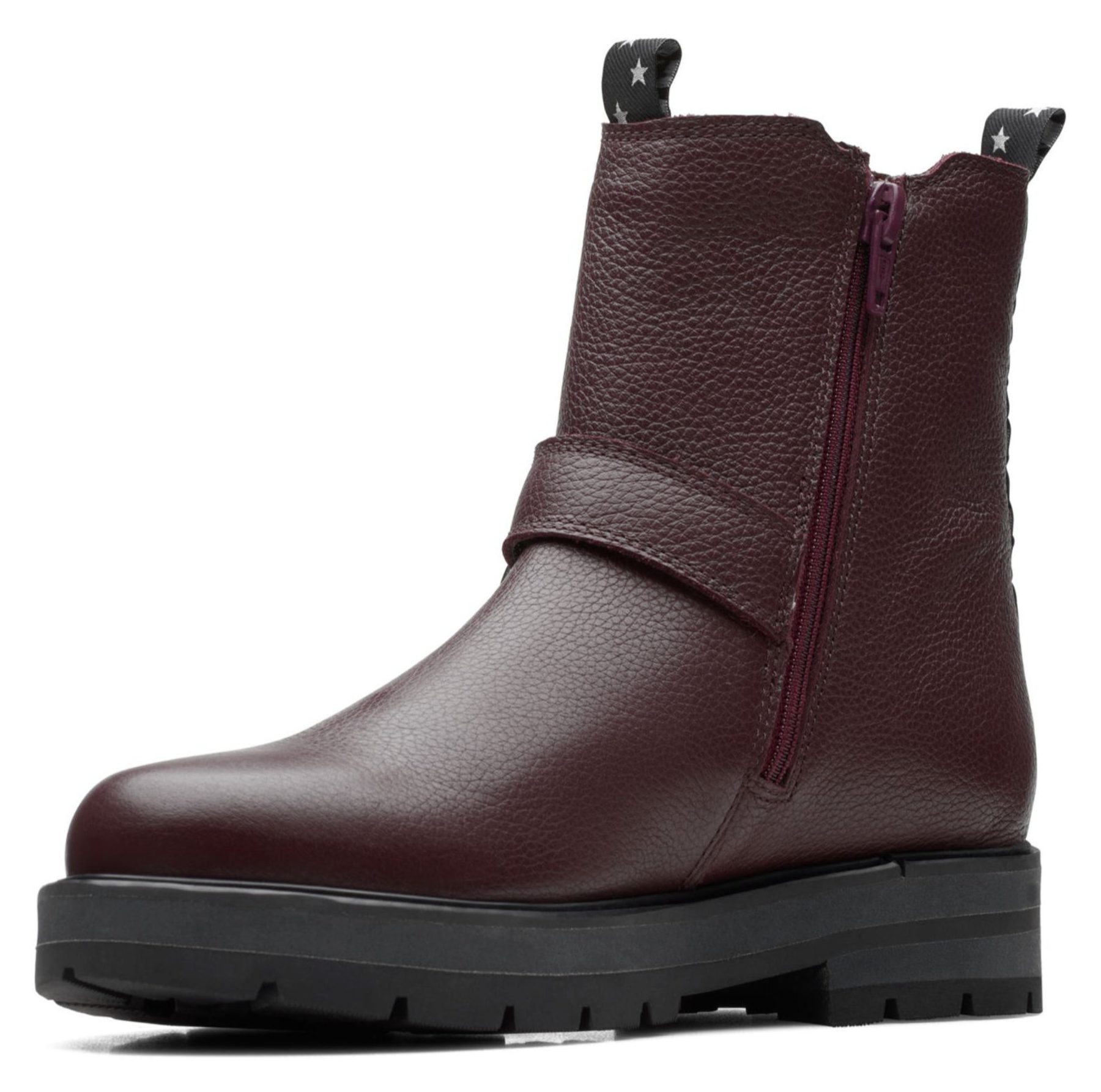 Clarks Prague River Older Burgundy Leather 26169215 - Girls Boots ...