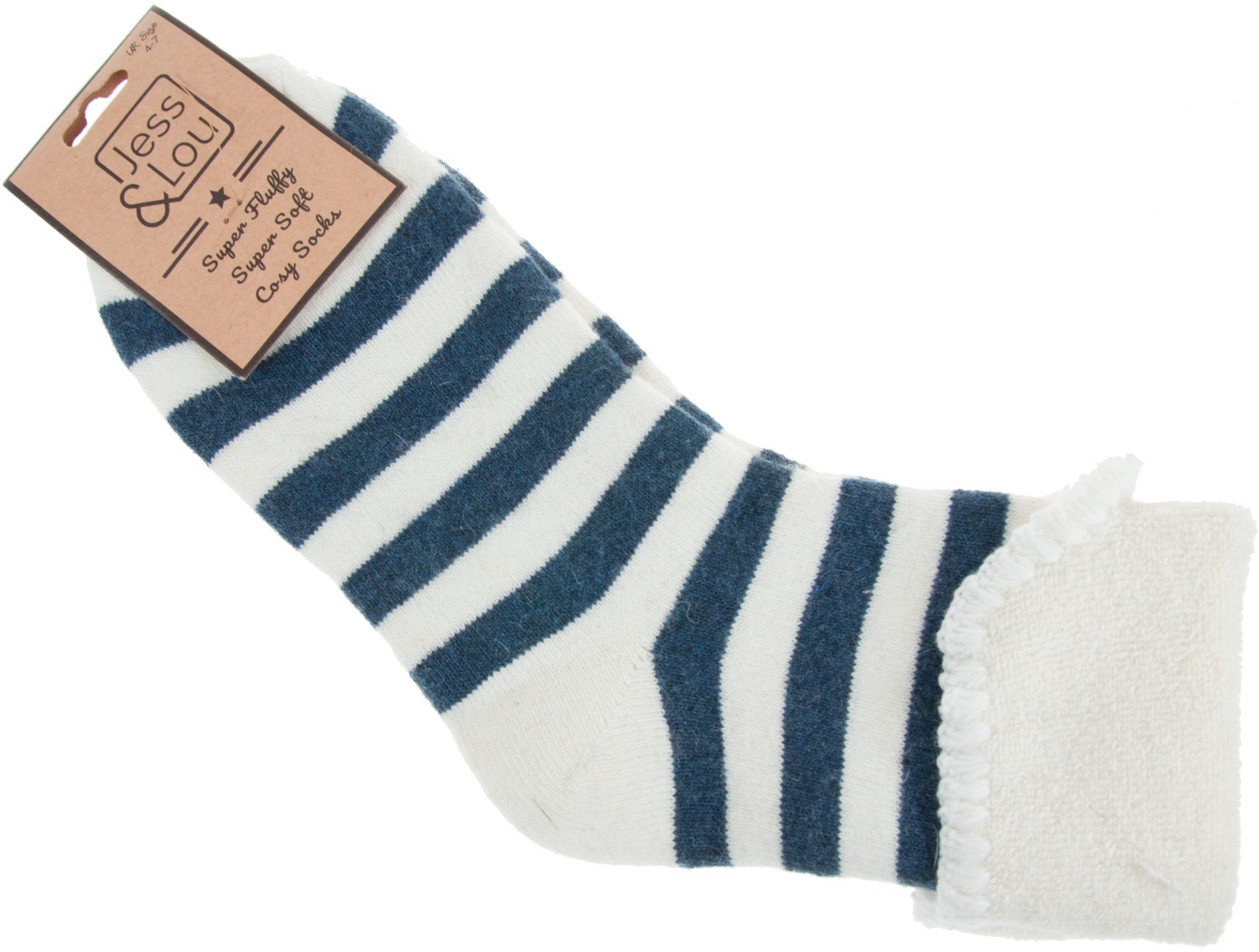 Jess & Lou Cuff Stripe Navy stripe SL170 - Socks - Humphries Shoes