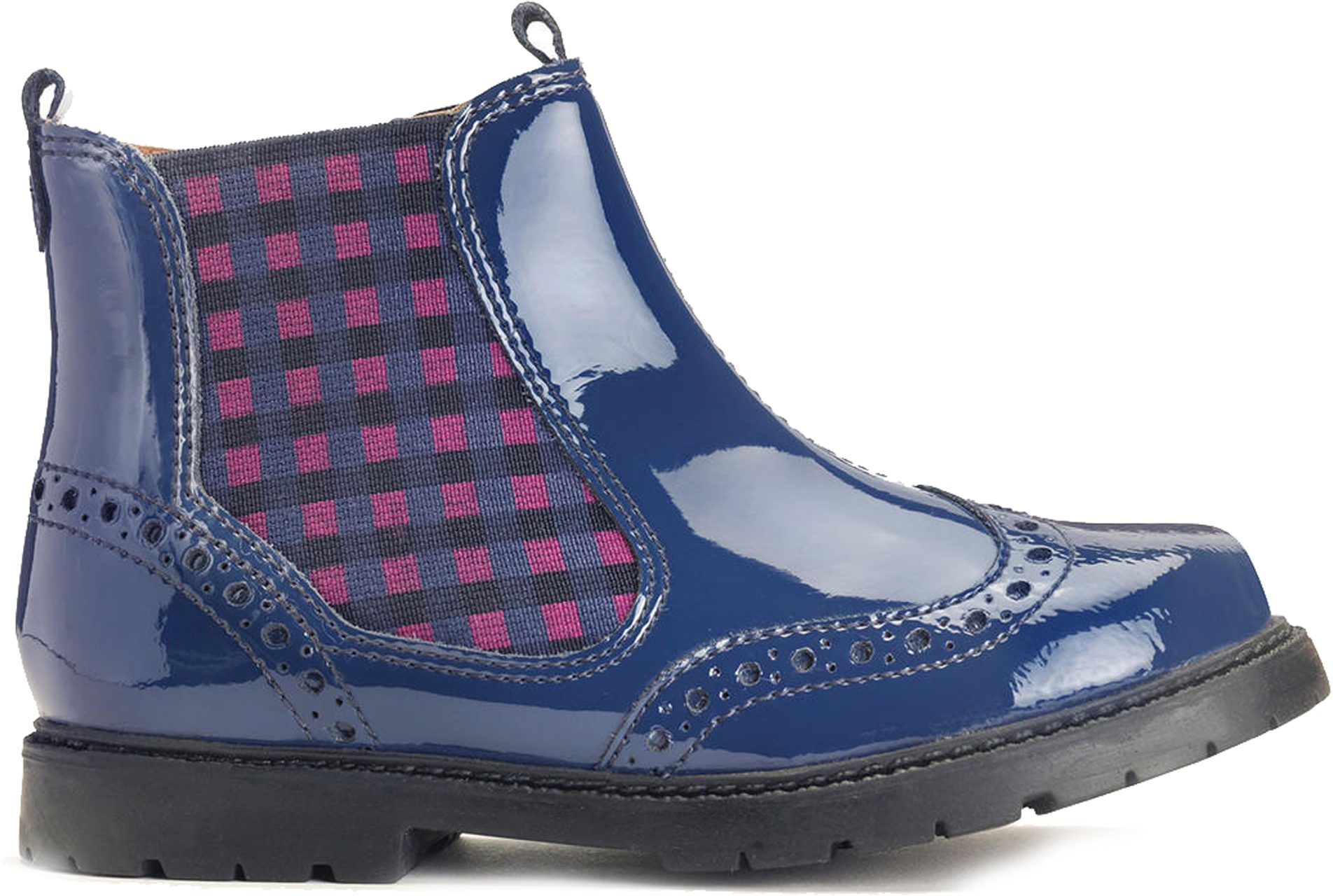 Start-Rite Chelsea French Navy Patent/Check 1727_29 - Girls Boots ...