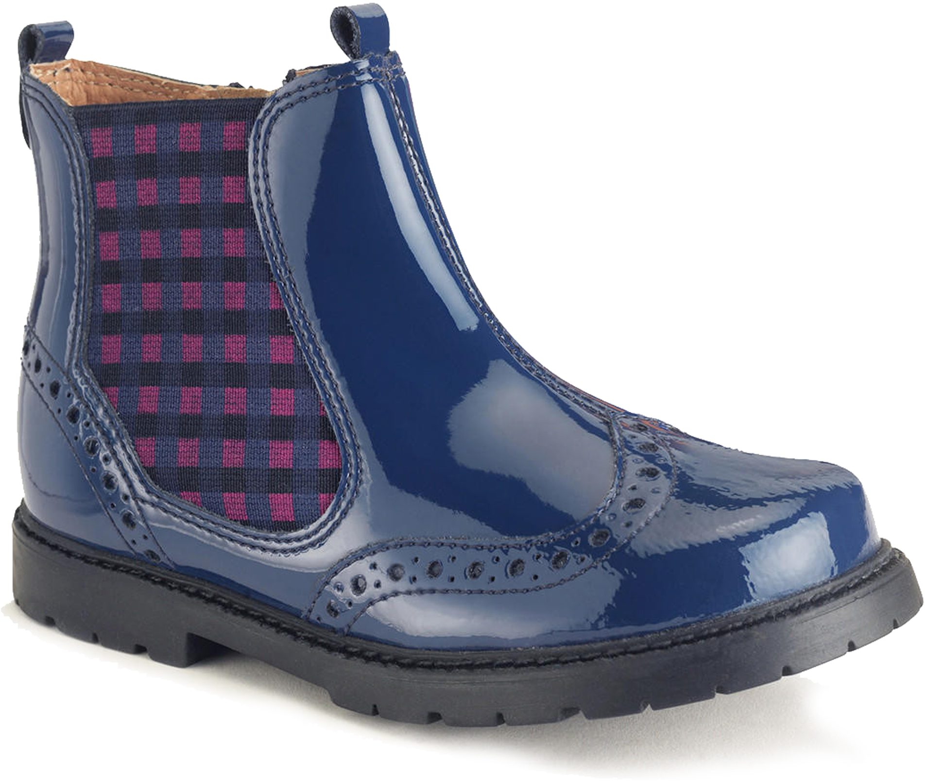 Start-Rite Chelsea French Navy Patent/Check 1727_29 - Girls Boots ...