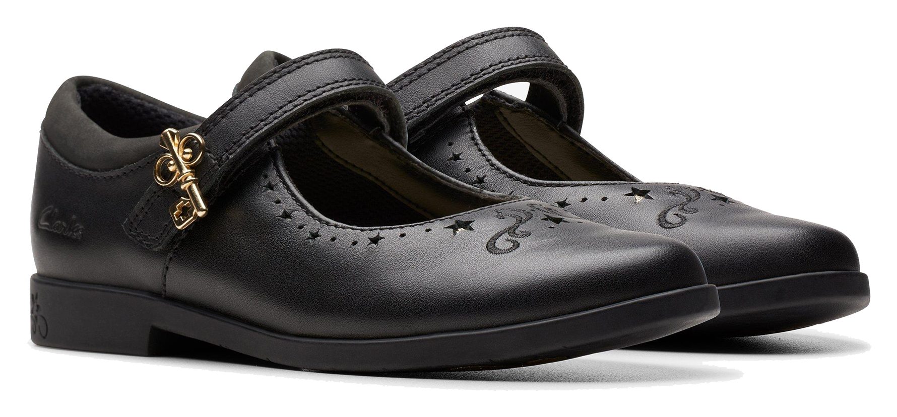 Clarks Lock Magic Kids Black Leather 26176489 - Girls School Shoes ...