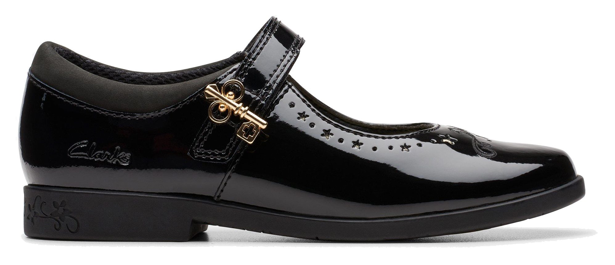 Clarks Lock Magic Kids Black Patent 26176490 - Girls School Shoes ...