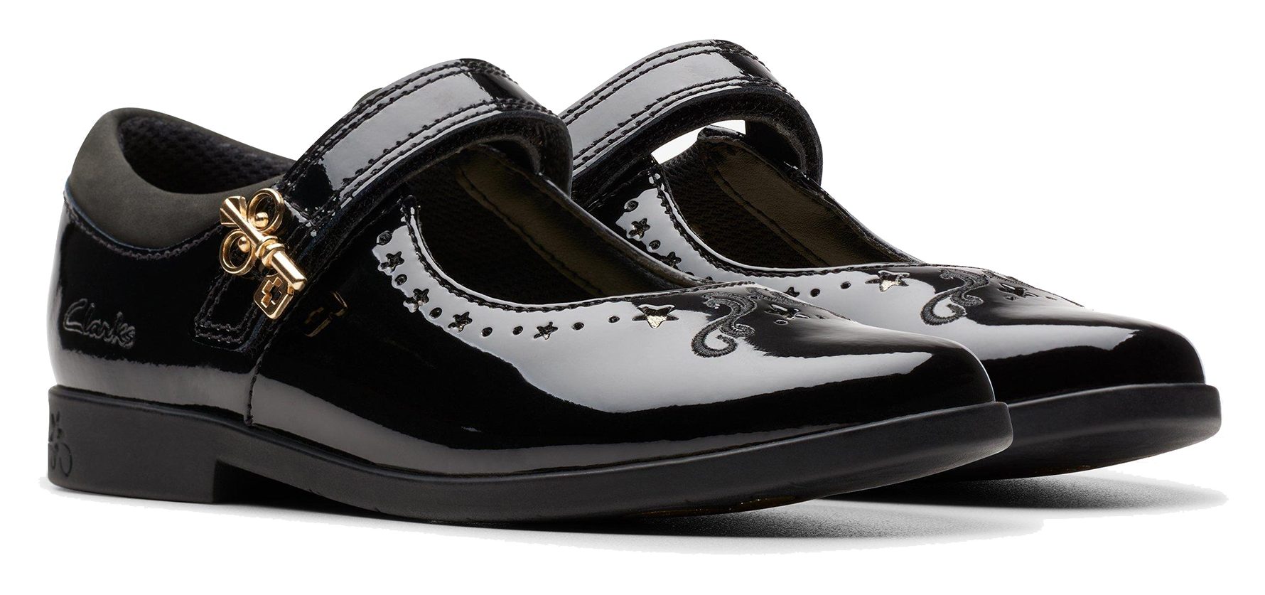 Clarks Lock Magic Kids Black Patent 26176490 - Girls School Shoes ...