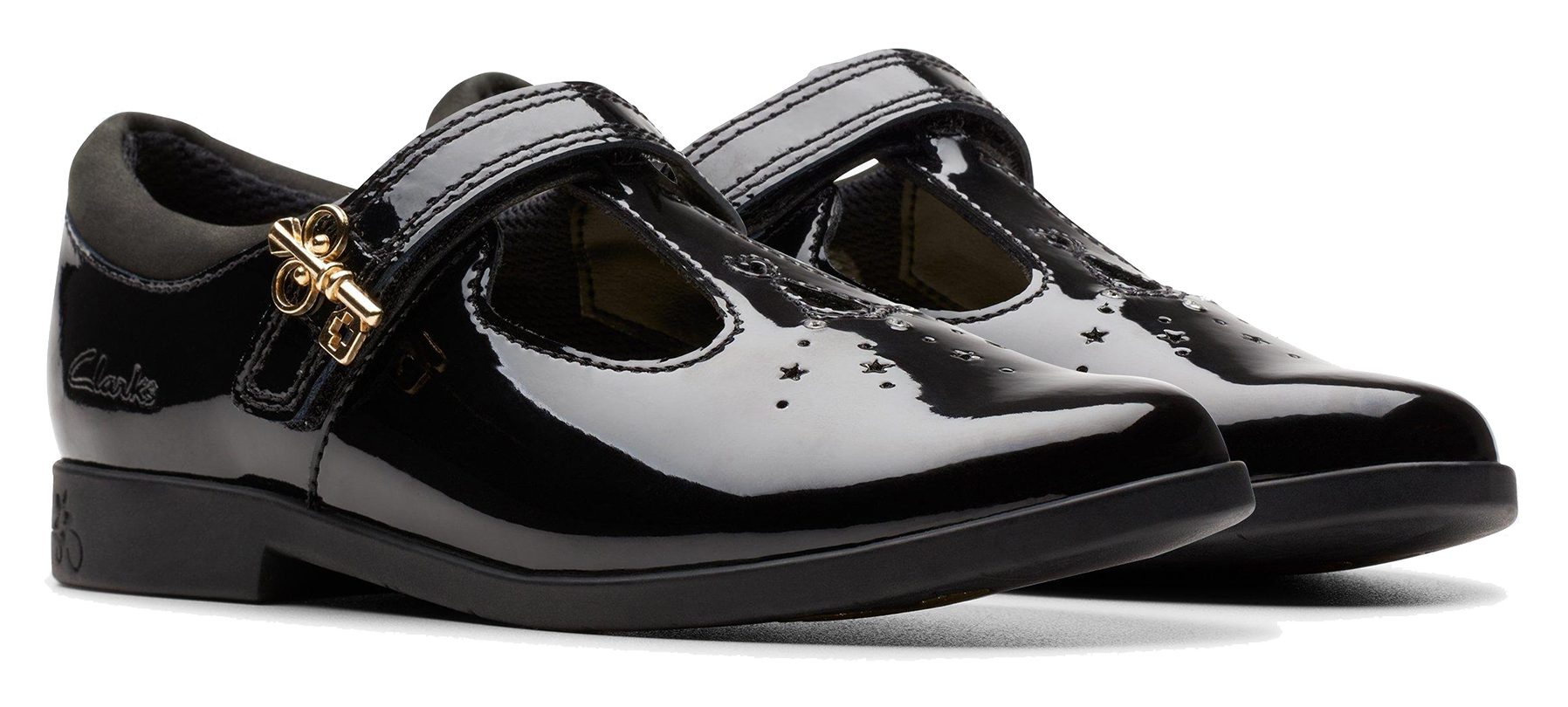 Clarks Lock Shine Kids Black Patent 26176493 - Girls School Shoes ...