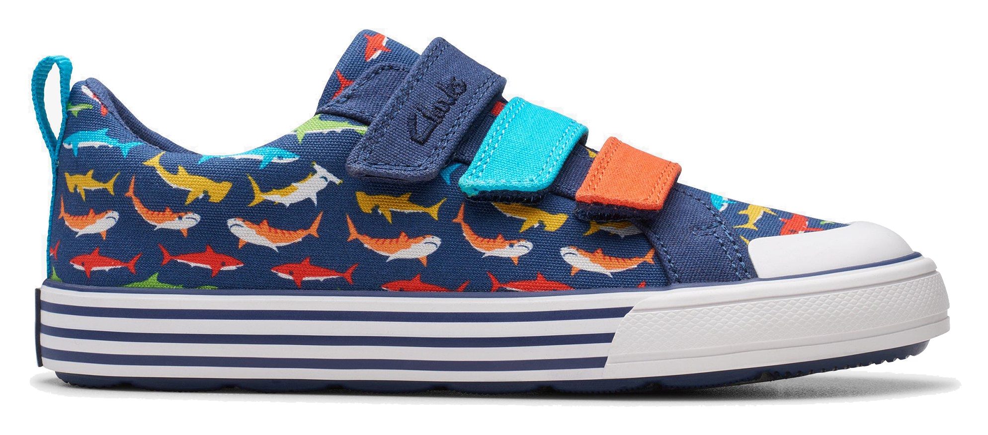 Clarks Foxing Split Kids Navy Print 26176500 - Boys Shoes - Humphries Shoes