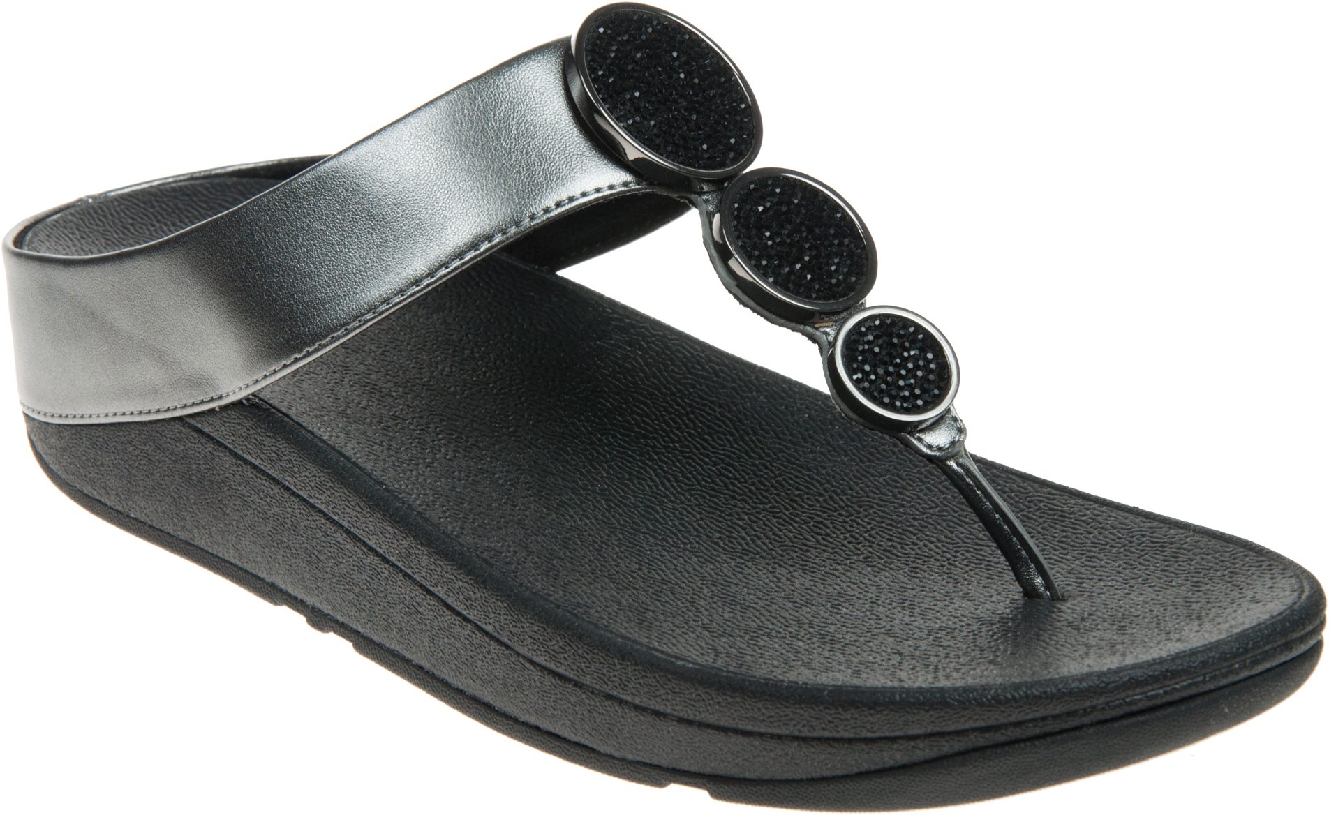 FitFlop Halo Metallic Pewter Black HJ1-B06 - Toe Post Sandals ...