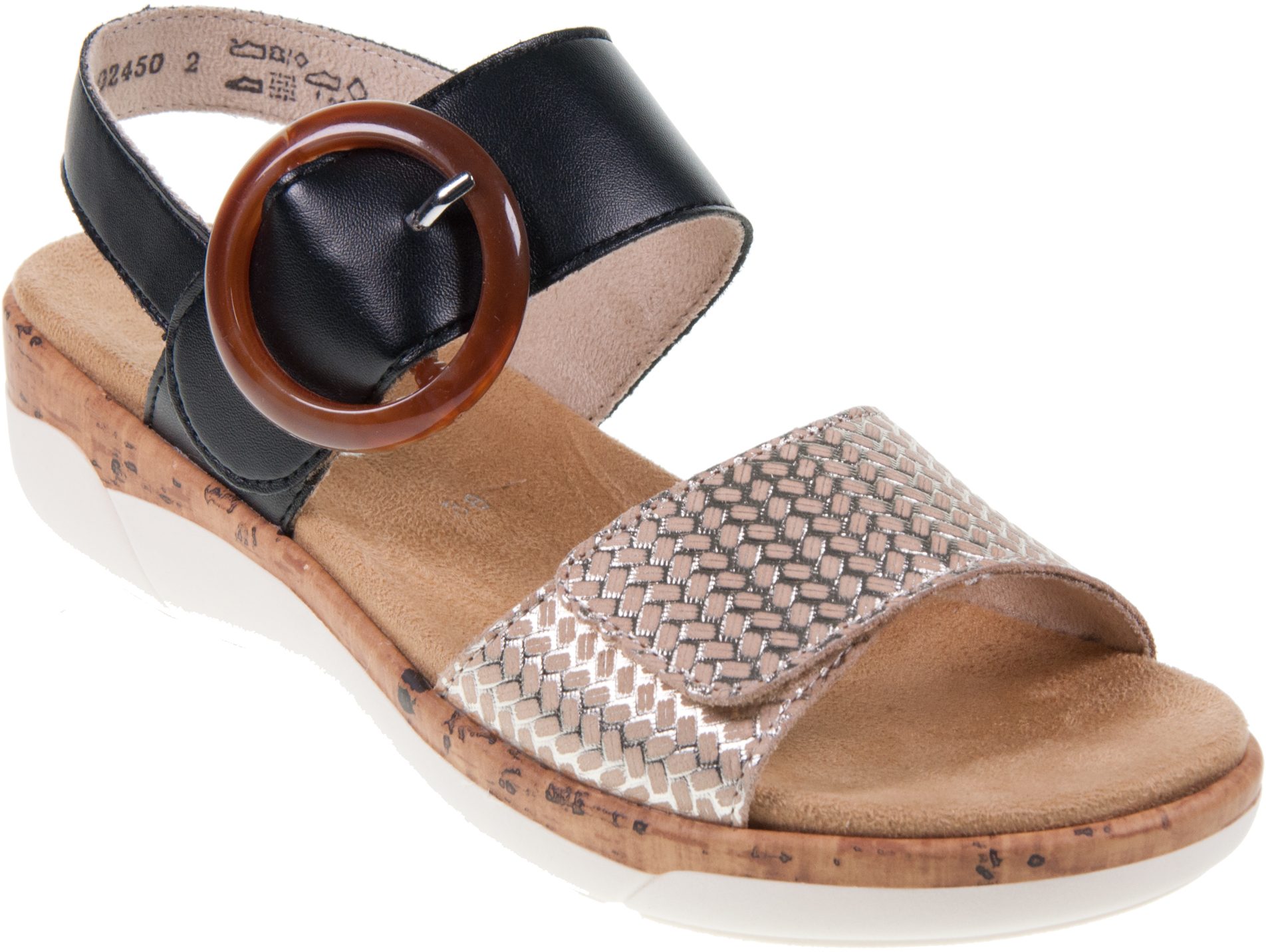 Remonte R6853 Beige Gold / Black R6853-02 - Full Sandals - Humphries Shoes