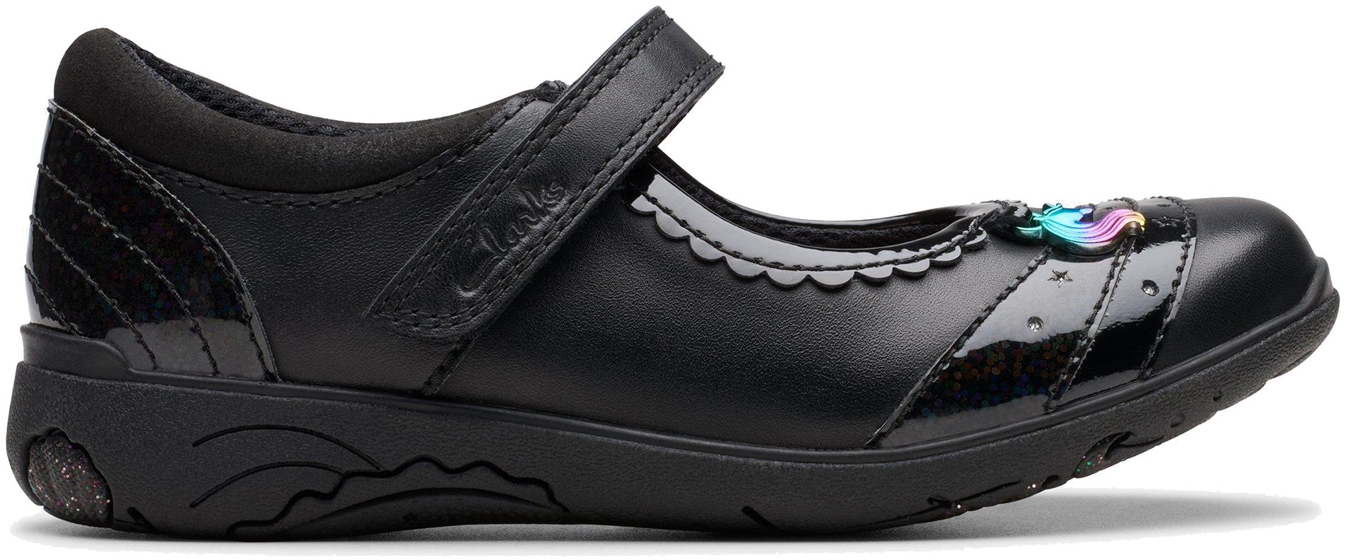 Clarks Relda Spark Kids Black Leather 26178314 - Girls School Shoes ...