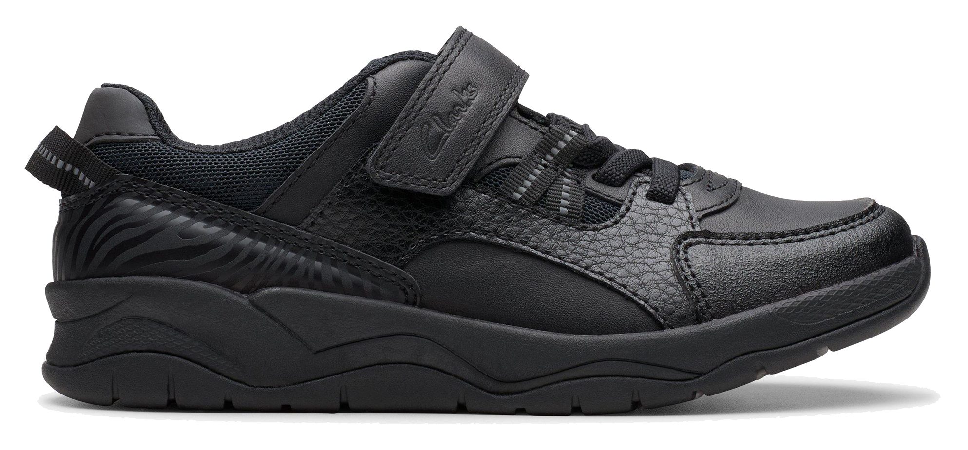 Clarks Clowder Stripe Kids Black Leather 26178312 - Boys Shoes ...