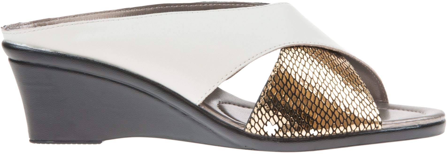 Lotus Trino White Leather / Platino Snake - Mule Sandals - Humphries Shoes