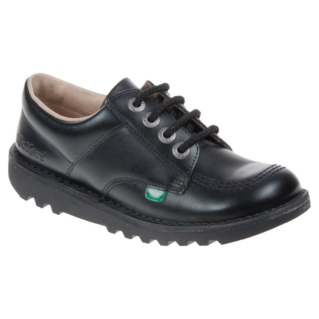Kickers Kick Lo Jr Black Leather KF0000439 - Boys School Shoes ...